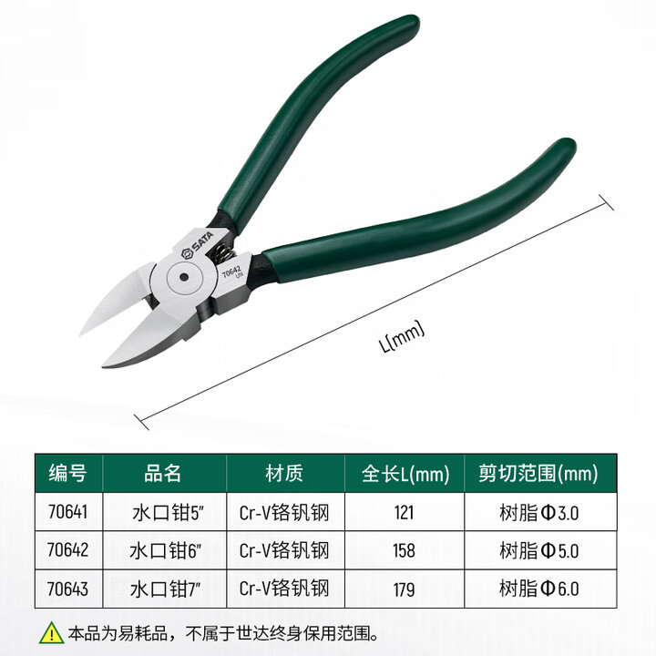【世达70642】世达（SATA）塑料水口钳6" 斜口钳 电工剪切钳 剪塑料钳子 70642【行情 报价 价格 评测】-京东