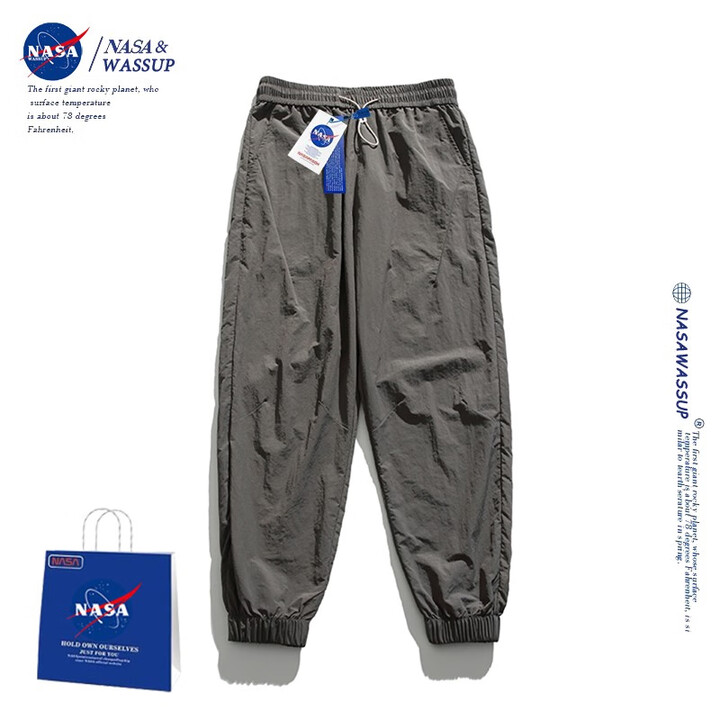 NASA WASSUP官方潮牌联名休闲裤夏季系带冰丝裤垂感束脚裤男士休闲百搭九分裤 深灰色 XL （建议140-160斤）【图片 价格 品牌 ...