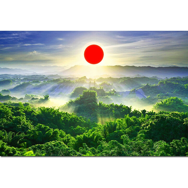 润华年绿色森林红日图日出东方镇宅旺业聚财风水画红色太阳贴画自粘 XG126 140X210厘米pp胶背带胶【图片 价格 品牌 报价】-京东