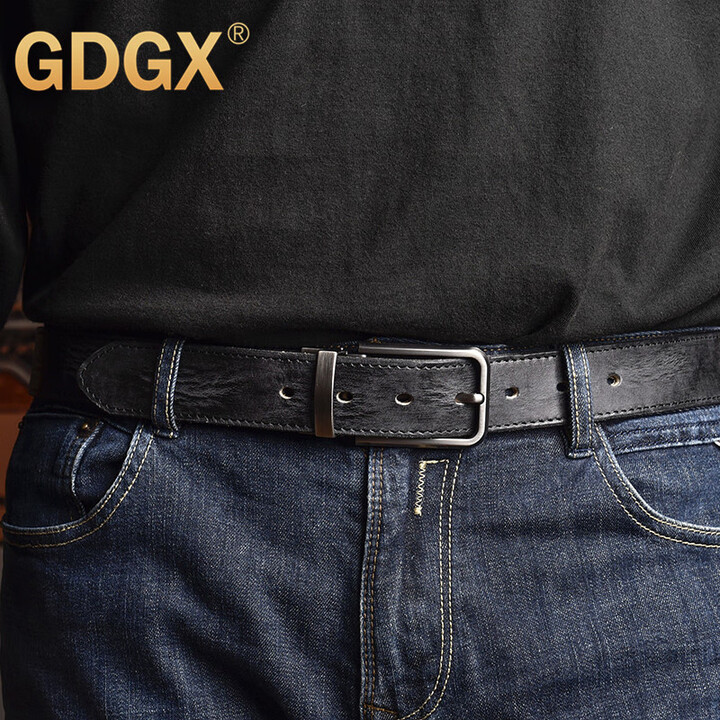 GDGX真皮皮带男新款商务针扣休闲腰带头层牛皮复古男士裤带礼盒装 黑色 115cm【图片 价格 品牌 报价】-京东
