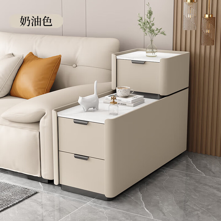 邦佩新款客厅落地沙发边柜轻奢高级感实木小型夹缝简约现代边几侧边柜 奶油色【全实木+岩板】整装发 宽30cm*长80cm*高77cm【图片 价格 ...
