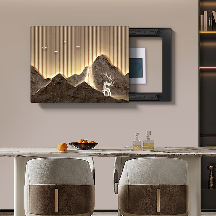 喜进门现代轻奢超薄电表箱装饰画背有靠山配电箱遮挡山水挂画电闸盒壁画 G款【黑色底框+钢化玻璃面板】 60*45cm【覆盖50横竖35+翻盖款 ...