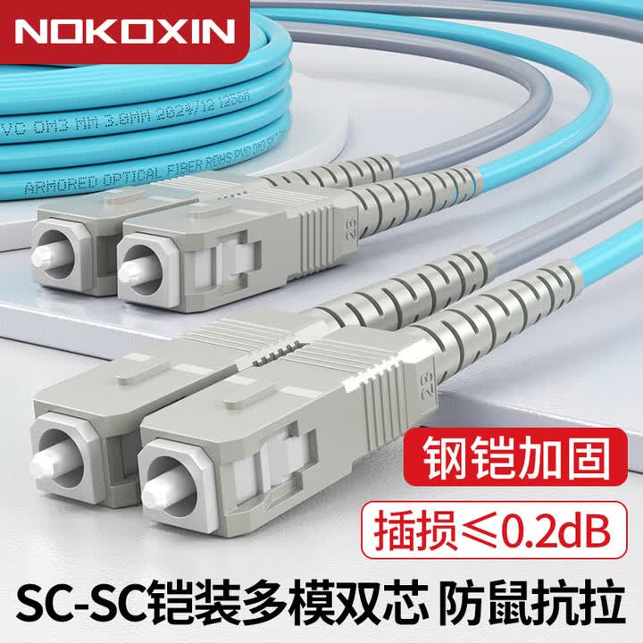 诺可信（Nokoxin）电信级铠装OM3万兆多模双芯4芯6芯8芯光纤跳线LC-LC 铠装抗弯曲防鼠机房工程专用跳纤尾纤 铠装OM3万兆多模双芯 ...