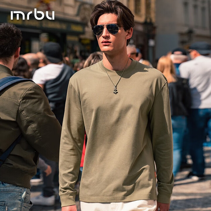 Mr.Bu布先生280G重磅纯棉长袖T恤男春秋新款廓形时尚打底衫 【长袖重磅T】廓形版-白桦绿 L /175【图片 价格 品牌 报价】-京东