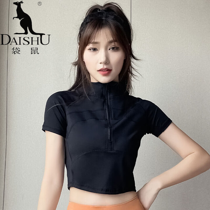 袋鼠（DaiShu）休闲运动套装女2025新款速干跑步健身衣瑜伽服弹力羽毛球网球短裙 短袖黑色 M【图片 价格 品牌 报价】-京东
