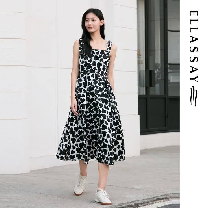 歌力思（ELLASSAY）2025夏季新款100%棉舒适气质收腰中长款连衣裙女EWD365Y243DX 黑混搭 S【图片 价格 品牌 报价】-京东