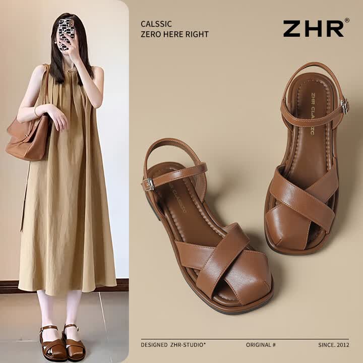 【ZHR女士罗马凉鞋】ZHR包头凉鞋女平底镂空轻便女鞋夏季沙滩复古罗马鞋女 KN38 棕色 36【行情 报价 价格 评测】-京东