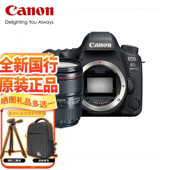 佳能（Canon） EOS 6D2 /6D Mark II全画幅数码专业高清4K单反相机套机 6D2入门单反 EF24-105F4 USM 2 ...