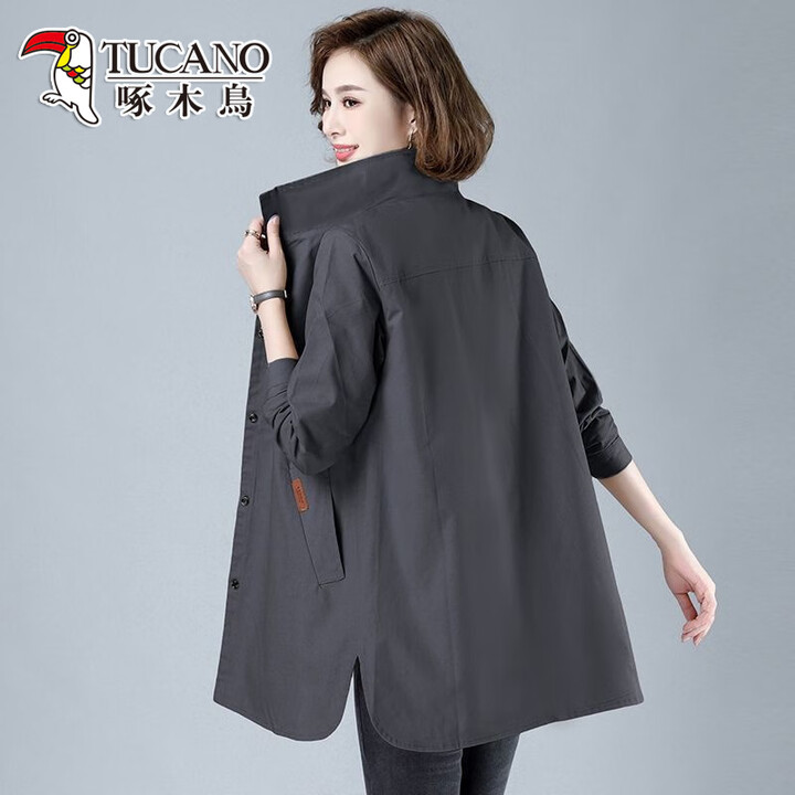 啄木鸟春秋新款中长款风衣女妈妈装超大码胖mm300斤纯色气质薄款外套潮 灰色 【品质】 3XL 【160-180斤】【图片 价格 品牌 报价】-京东