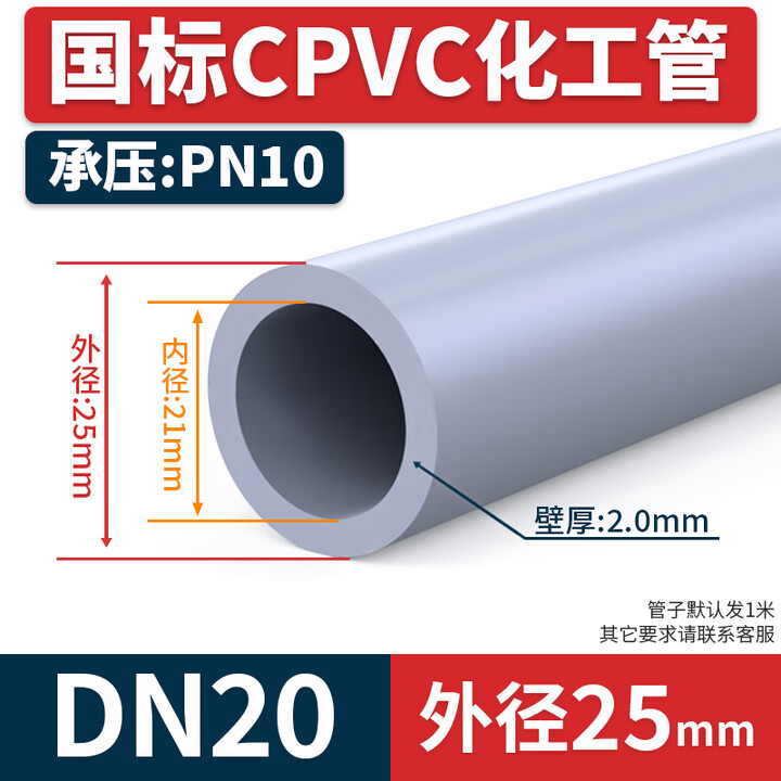 执音国标CPVC管子化工给水管工业PVC-C管道硬排水管材耐高温dn25 63mm DN20(外径25*2.0mm厚)承压10KG每【图片 ...