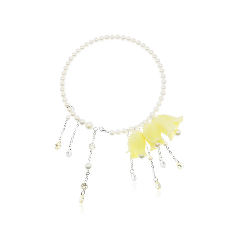 PARANOID PUPPY花筵一链多戴夏天度假黄色花朵珍珠流苏项链女小众设计choker 1链多戴珍珠choker【图片 价格 品牌 报价】-京东