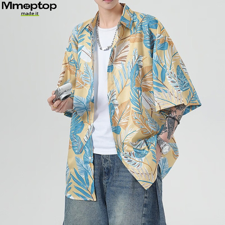 【MMOPTOP衬衫】MMOPTOP夏威夷冰丝薄款花衬衫夏季男旅行沙滩海边度假短袖MCS22黄色L【行情 报价 价格 评测】-京东