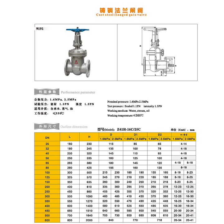 埃美柯Z41H-16C铸钢法兰闸阀 耐高温 （短体）9191D DN50---DN300 DN652.5寸（9191型）【图片 价格 品牌 报价】-京东