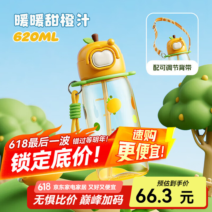 物生物（RELEA）ppsu水杯儿童孕产妇吸管杯夏天耐高温幼儿园宝宝学生上学水杯子 暖暖甜橙汁-原装提手+背带620ml【图片 价格 品牌 报价】-京东