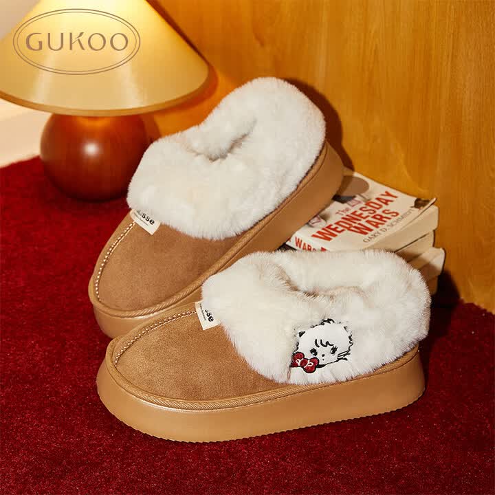 【果壳（Gukoo）825424921F01】果壳（Gukoo）雪地靴女冬季加绒mikko棉拖鞋保暖可爱百搭可外穿 浅棕色 38-39【行情 ...