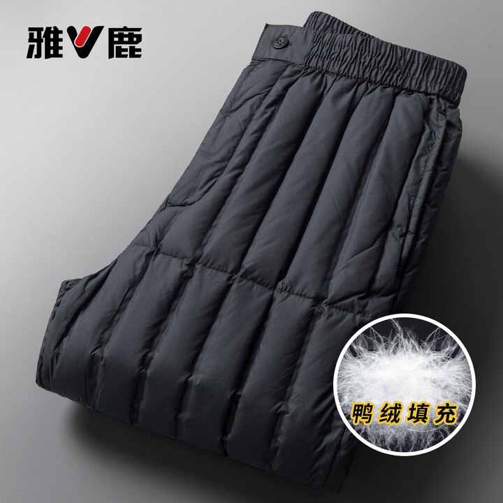 雅鹿冬男士纯色百搭中腰羽绒裤爸爸装内搭防风保暖男裤子 藏青 L【图片 价格 品牌 报价】-京东