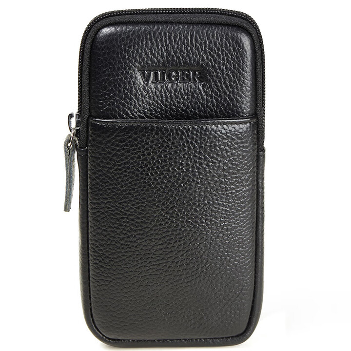 帷格（VIIGER）真皮手机腰包男穿皮带竖款 多功能单层牛皮6.7寸6.8工地干活超薄 黑色 标准版：高16.5宽8cm【内径】【图片 价格 ...