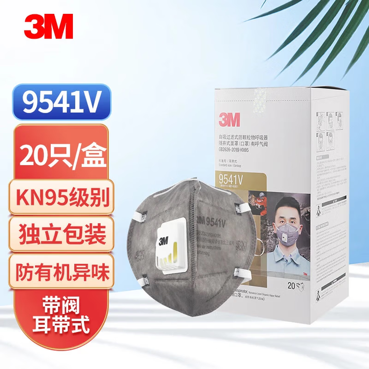 3M 9541V 9542V活性炭口罩 带呼吸阀防粉尘雾霾PM2.5飞沫颗粒物防异味工业粉尘口罩 9541V耳带式带阀20只【图片 价格 品牌 ...
