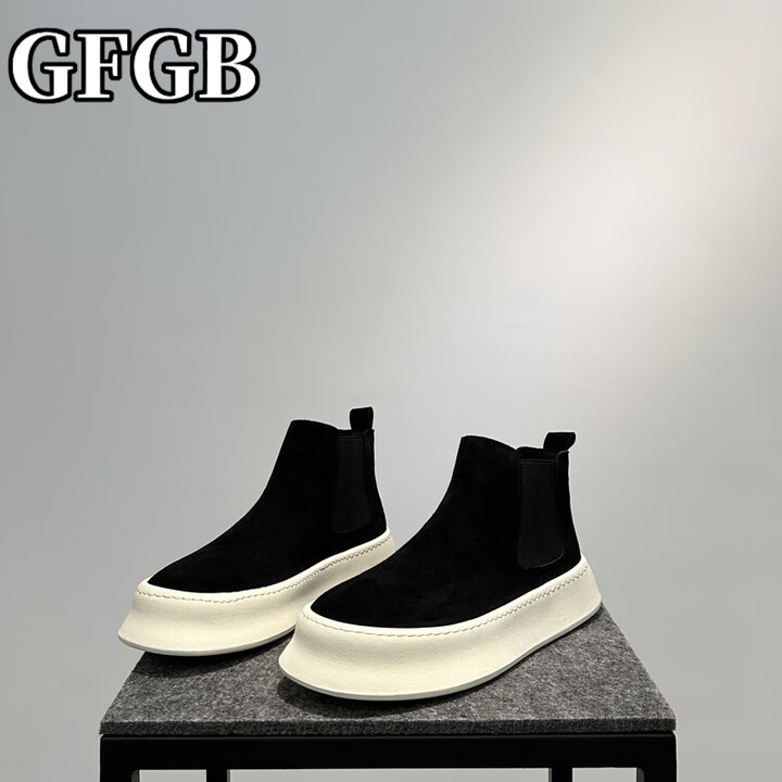 GFGB品牌轻奢马丁靴男2025新款秋冬季反绒皮面靴子男百搭一脚蹬男靴 黑色-高端男靴 41-皮鞋码,偏大【图片 价格 品牌 报价】-京东