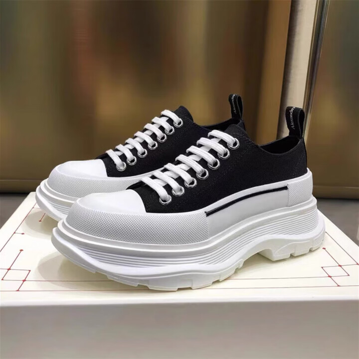 麦昆厚底鞋帆布鞋2025新款厚底增高女鞋原版秋季休闲搭鞋 黑白 单层 42【图片 价格 品牌 报价】-京东