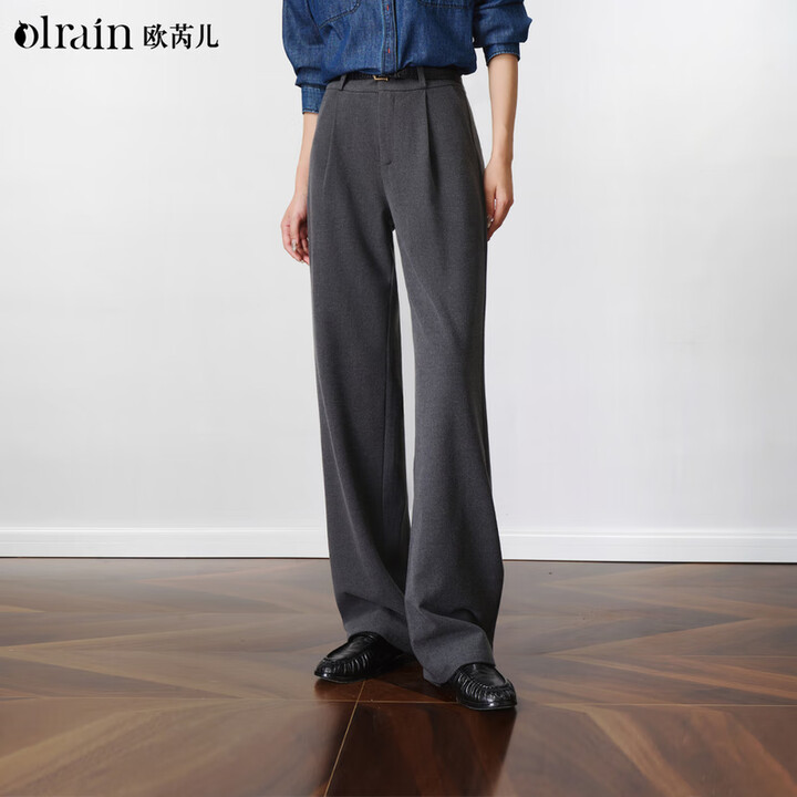 【OlrainO57QK001261】Olrain欧芮儿磨毛通勤直筒西裤女装秋季高腰垂感通勤休闲裤 灰色 S【行情 报价 价格 评测】-京东