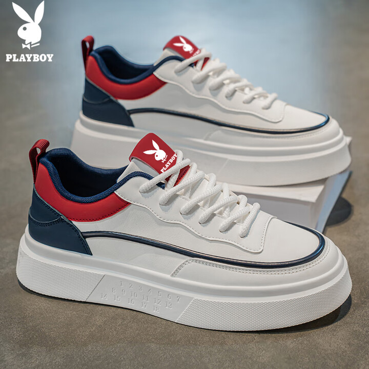 【花花公子休闲鞋】花花公子（PLAYBOY）鞋子男鞋2025秋冬季板鞋男士休闲鞋百搭厚底小白鞋 时尚白红色40【行情 报价 价格 评测】-京东