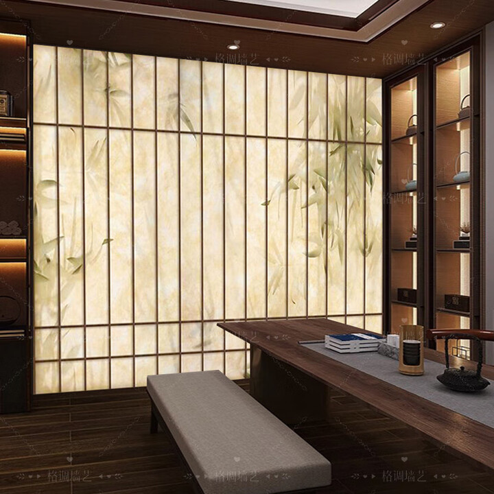 梦茜儿（MEXEMINA）中式竹影杜邦纸灯 中式杜邦纸竹影灯箱植物叶子软膜屏风宣纸饭店 8cm散件软膜灯箱【含背板】 100cmx100cm ...