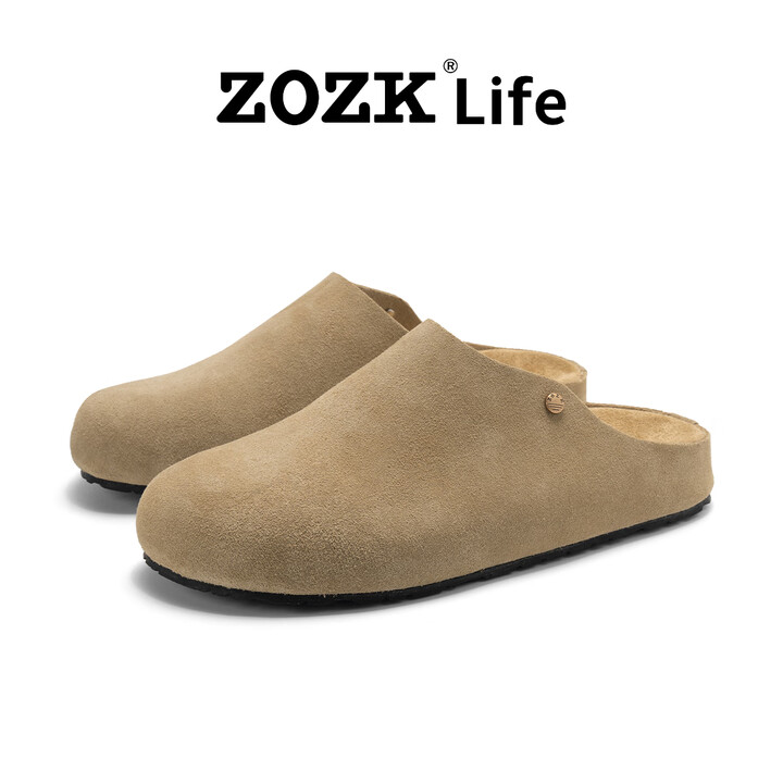 ZOZK新款秋冬女士穆勒鞋真皮男女同款老钱风包头半拖鞋一脚蹬 卡其色 35 脚胖脚宽拍大一码【图片 价格 品牌 报价】-京东