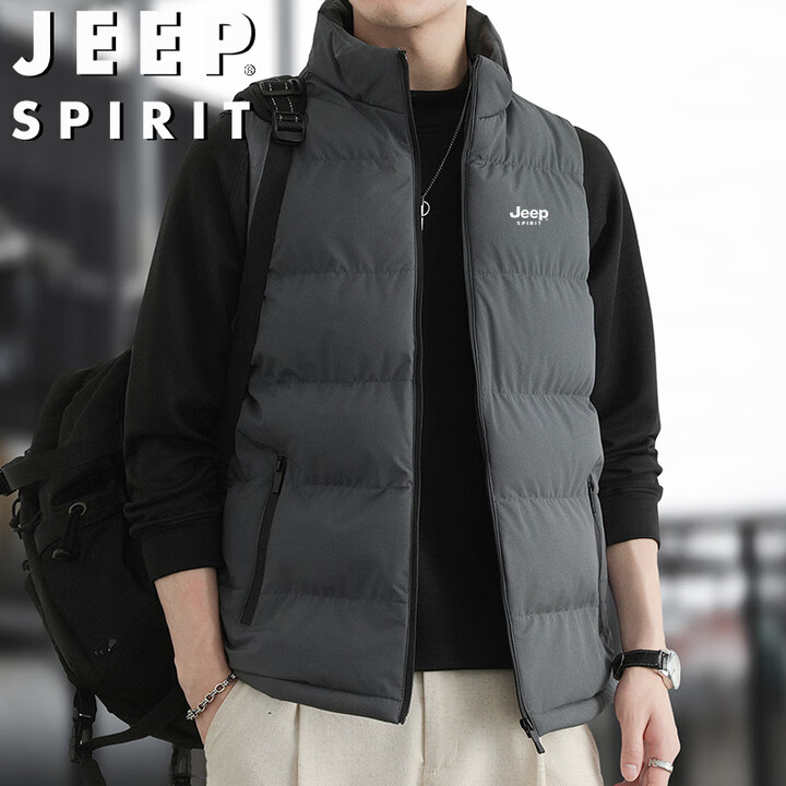 【JEEP SPIRITLG-A221-MT-2593】JEEP SPIRIT棉马甲男士秋冬季休闲立领宽松保暖百搭上衣 灰色 2XL【行情 ...