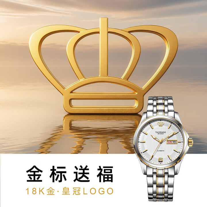 【天王（TIAN WANG）机械男表】天王（TIAN WANG）手表男士 生日礼物18K金LOGO男表钢带机械GS5732T1.DD.T.KW ...