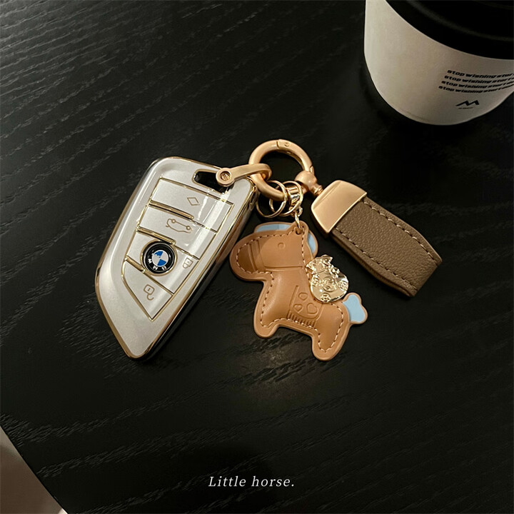 S.CHUANG适用宝马钥匙套5系3系1系7 x1x2x3x5刀锋ix3壳i3扣530 320三325li 【A款】流沙金+棕色小马皮绳【图片 ...