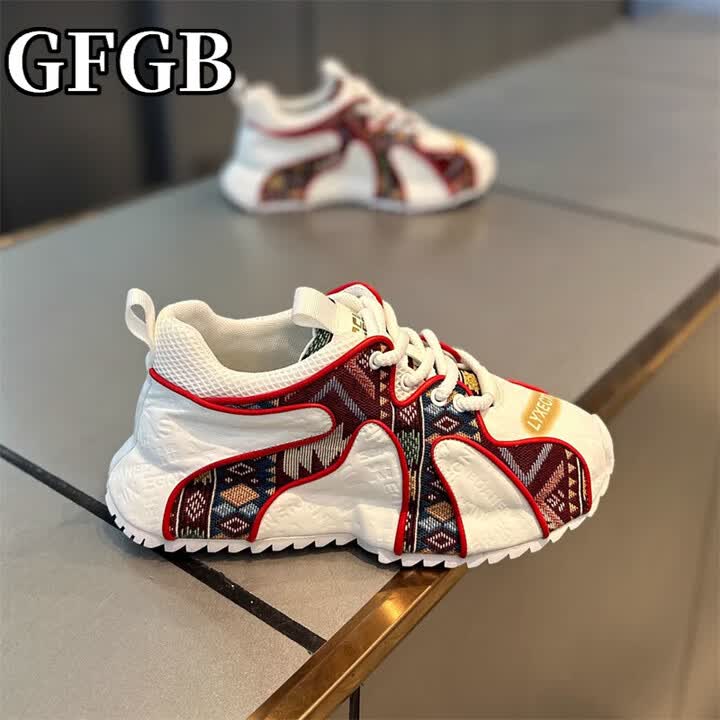 GFGB品牌轻奢老爹鞋男鞋2025秋冬季新款印花休闲鞋子男厚底运动鞋男 白红-高端男鞋 42-皮鞋码,偏大【图片 价格 品牌 报价】-京东