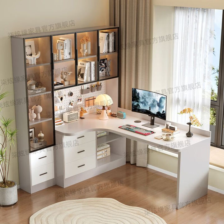 小米贵族实木转角电脑桌书桌书架一体玻璃门家用卧室儿童学习写字桌办公桌 白色（书柜在左） 电脑桌120*90*185【图片 价格 品牌 报价】-京东