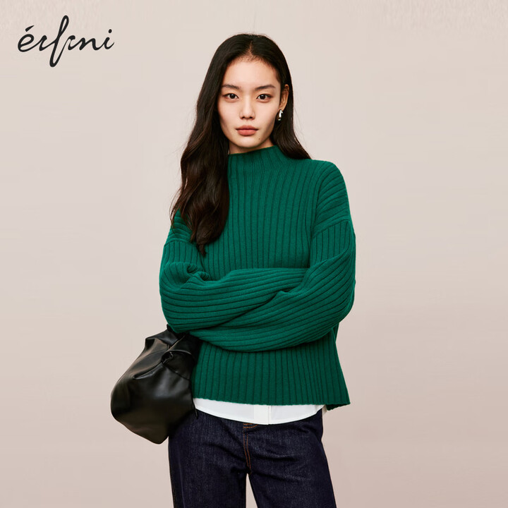 伊芙丽（eifini）半高领坑条基础羊毛衣女20 休闲针织上衣1EA933651Q 深绿 S【图片 价格 品牌 报价】-京东