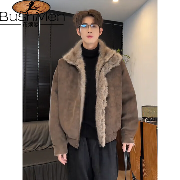 布须曼美式复古座山雕皮衣棉服外套男款冬季加厚美拉德皮毛一体痞帅夹克 棕色 M 105-120斤【图片 价格 品牌 报价】-京东