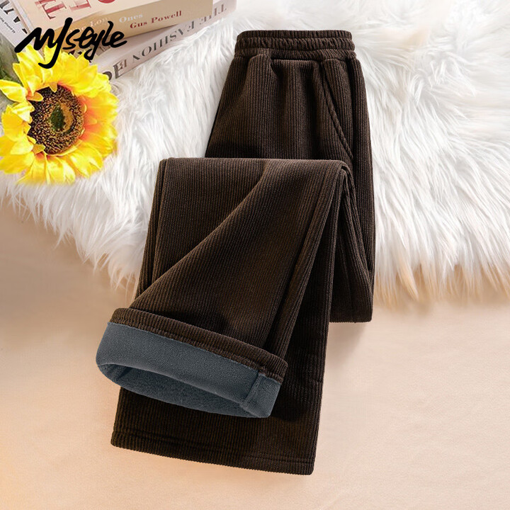 【MJ STYLENK66】MJ STYLE灯芯绒直筒裤女2026冬季新款加绒保暖防寒宽松通勤运动休闲裤子【行情 报价 价格 评测】-京东