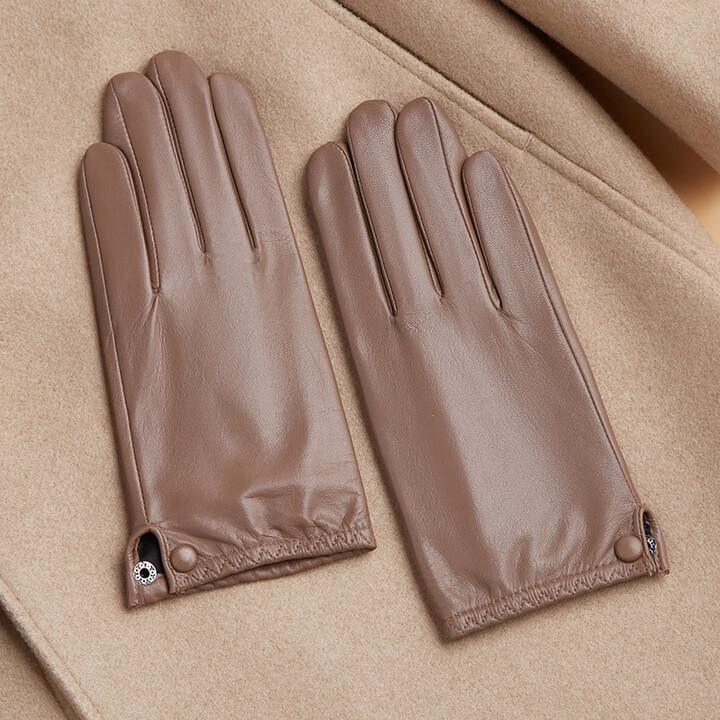 胖东来同款女士真皮手套小羊皮薄款触屏短款开车单皮骑开车汽车冬 奶咖色加绒触屏 S【图片 价格 品牌 报价】-京东