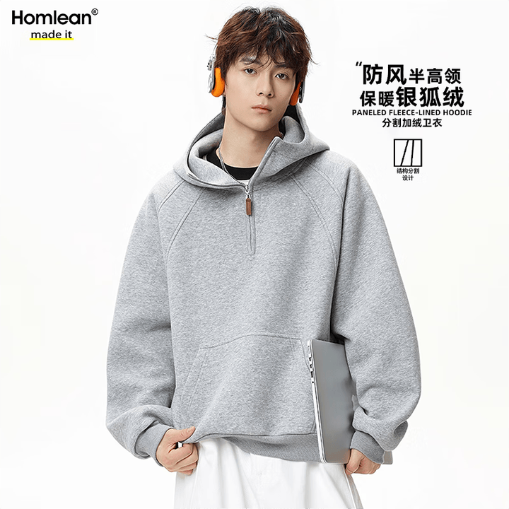 【HomleanHK64】Homlean美式连帽卫衣男秋冬季宽松百搭休闲半拉链上衣外套HK64白花灰2XL【行情 报价 价格 评测】-京东