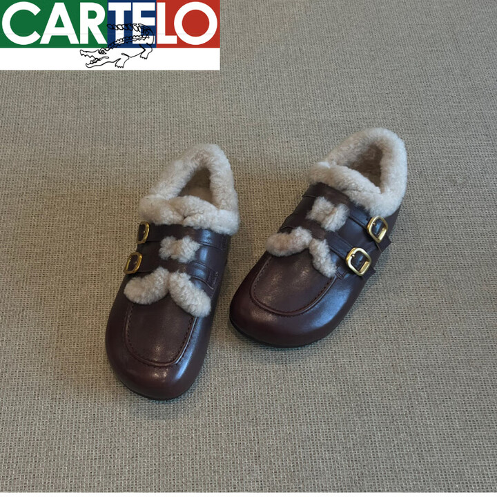卡帝乐鳄鱼（CARTELO）羊皮版加绒勃肯鞋女2025秋冬新款复古保暖毛毛鞋棉鞋百搭包头拖鞋 棕色皮面全包款 35【图片 价格 品牌 报价】-京东