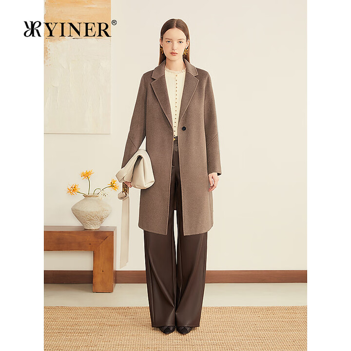 YINER音儿专选2025冬季新款一粒扣西装领蚕丝羊毛混纺双面呢大衣 栗色 XL【图片 价格 品牌 报价】-京东