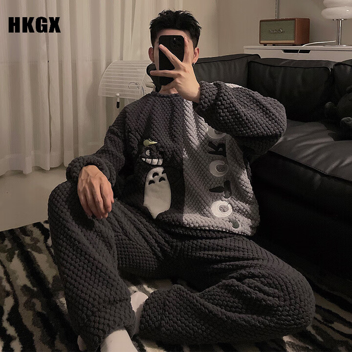 HKGX秋冬季天加绒加厚珊瑚绒2025年新款男士大码睡衣法兰绒家居服套装 89083 3XL 男(建议体重180-200斤)【图片 价格 品牌 ...
