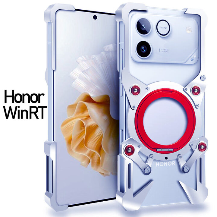 完壮适用于honor荣耀WinRT手机壳机械手臂win金属无边框荣耀winrt旋转支架指环磁吸wimRT镂空透气散热 机械科技风：金属银【磁吸 ...