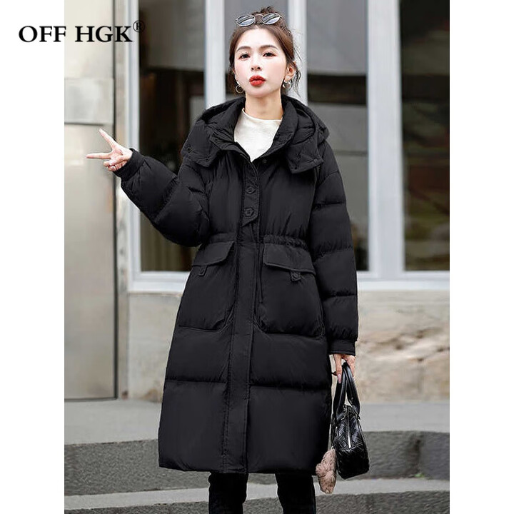 OFF HGK品牌女装高级感羽绒服女2025冬季新款韩版减龄过膝加厚白鸭绒拉链 黑色 M【图片 价格 品牌 报价】-京东
