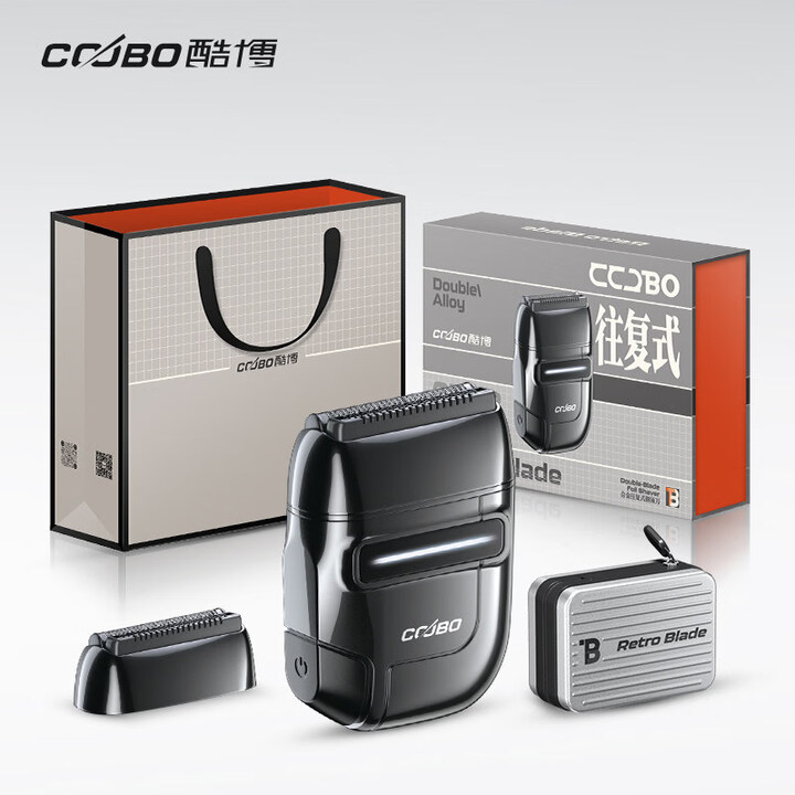 COOBO酷博小黑刃电动剃须刀合金便携往复式合金mini刮胡刀全身水洗男士刮胡刀送男友父亲礼盒装情人节礼物 酷博往复式CB-T3武士黑+原装刀 ...