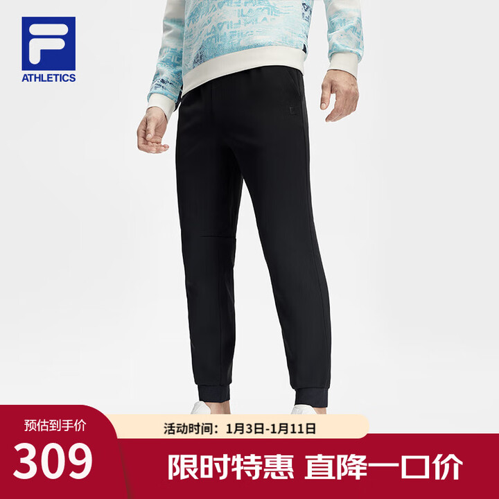 FILA 斐乐官方男士针织长裤春季基础健身跑步收口运动裤 深黑-BK L 175/84A【图片 价格 品牌 报价】-京东