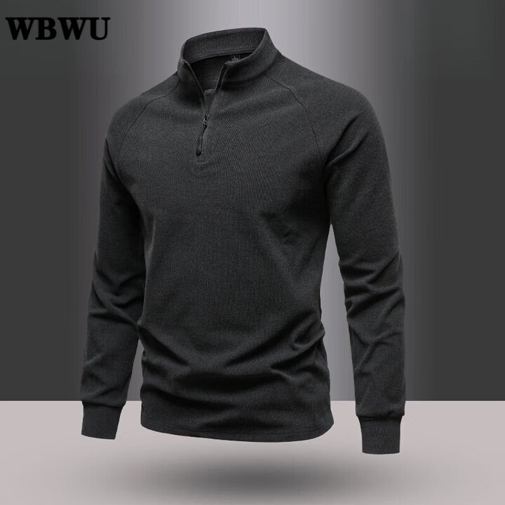 WBWU轻奢品牌休闲卫衣男春秋季新款高端德绒立领半拉链保暖长袖T恤 深灰色-半拉链徳绒 常规 XL (建议145-160斤)【图片 价格 品牌 ...
