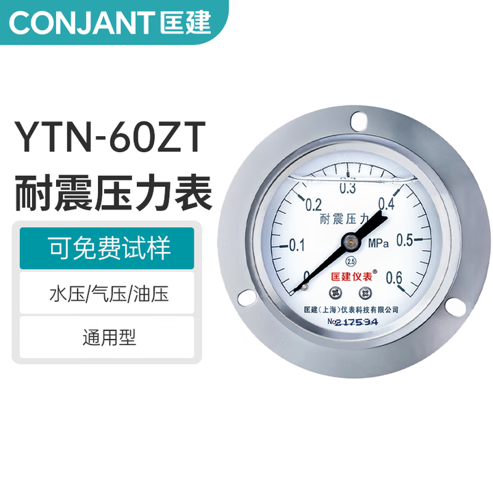 匡建仪表（CONJANT）YTN-60ZT不锈钢耐震压力表充油轴向液压表面板式安装水压油压表 0-0.6MPa【图片 价格 品牌 报价】-京东