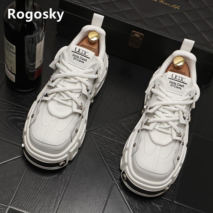 Rogosky香港潮牌厚底老爹鞋男2024新款拼色休闲板鞋男士内增高铆钉工装鞋 白色标准版 38 皮鞋码【图片 价格 品牌 报价】-京东