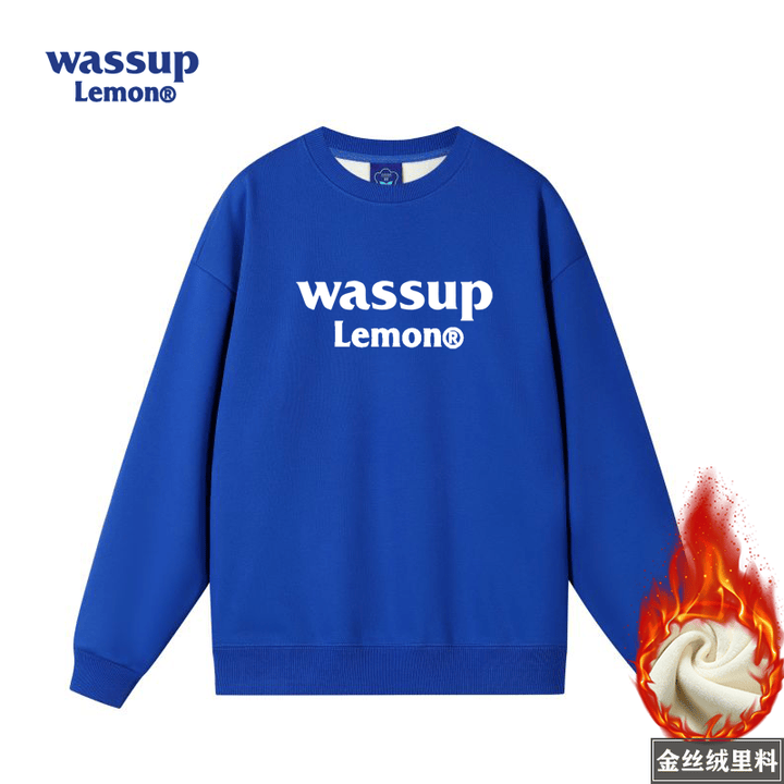 WASSUP LEMON 卫衣男2022新款秋冬季圆领宽松上衣国潮休闲落肩oversize情侣卫衣 克莱因蓝WA3053 3XL【常规款 ...